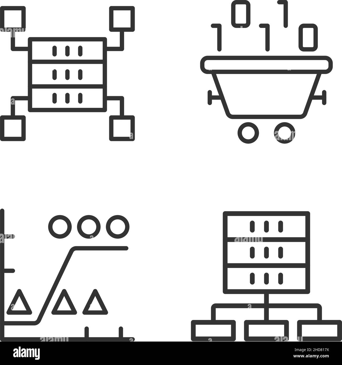 Dataset processing linear perfect pixel icons set Stock Vector Image ...