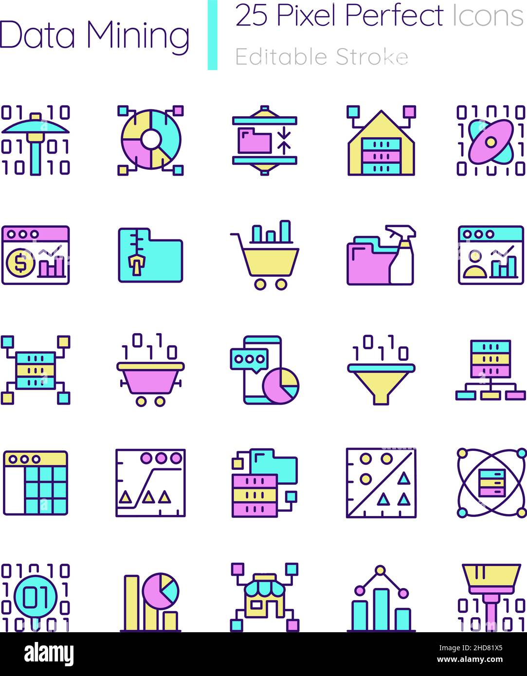 Data Mining Rgb Color Pixel Perfect Icons Set Stock Vector Image And Art