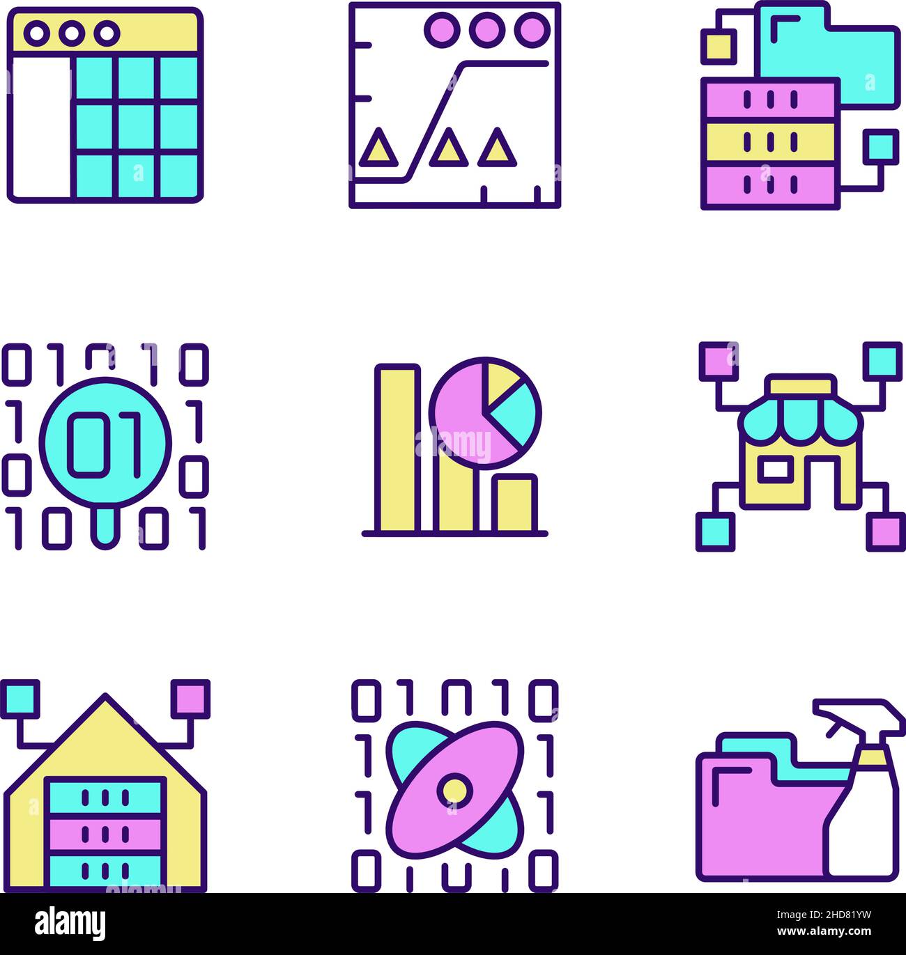 Data Mining In Industry Rgb Color Pixel Perfect Icons Set Stock Vector