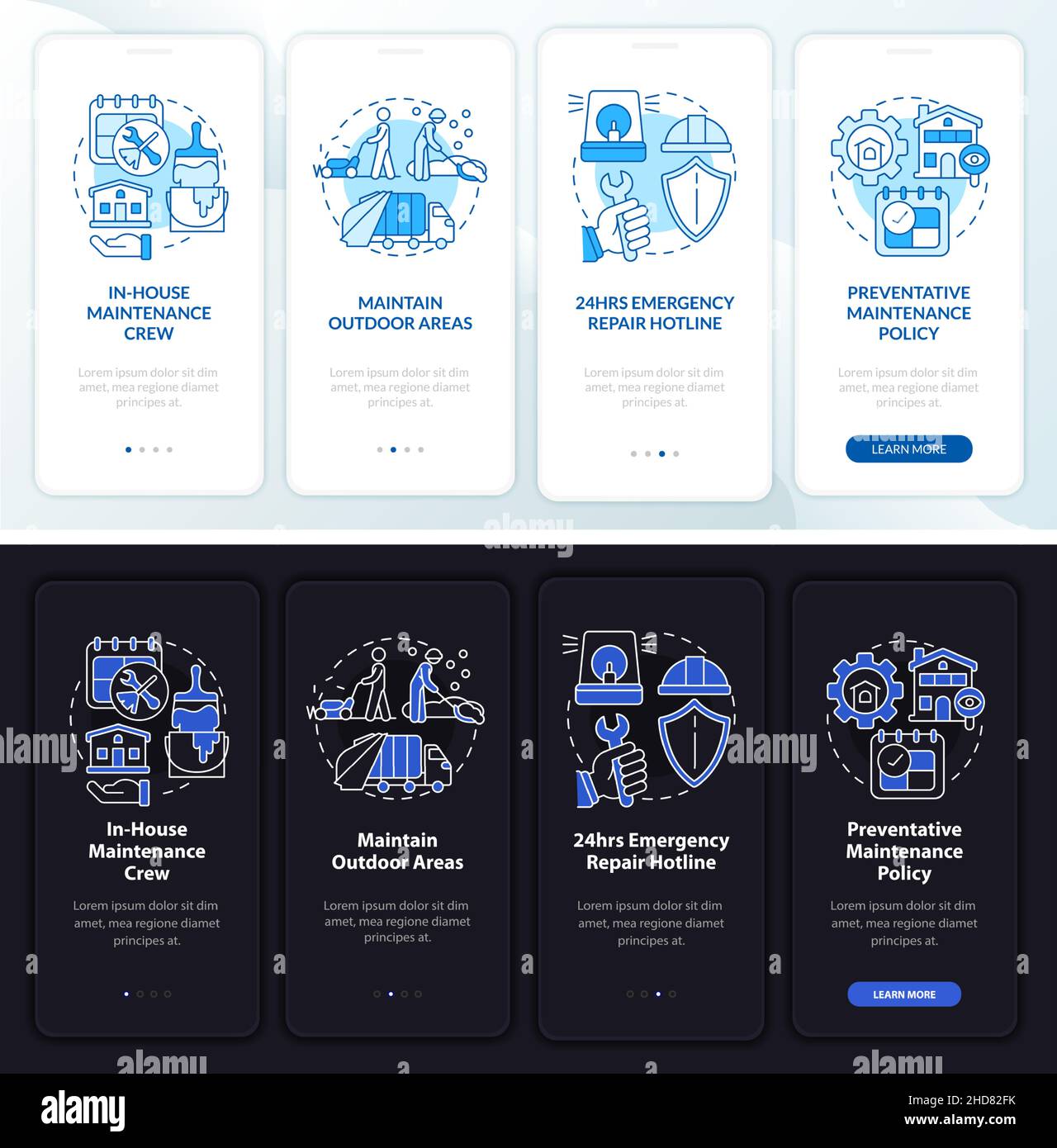 Maintenance night and day mode onboarding mobile app screen Stock ...