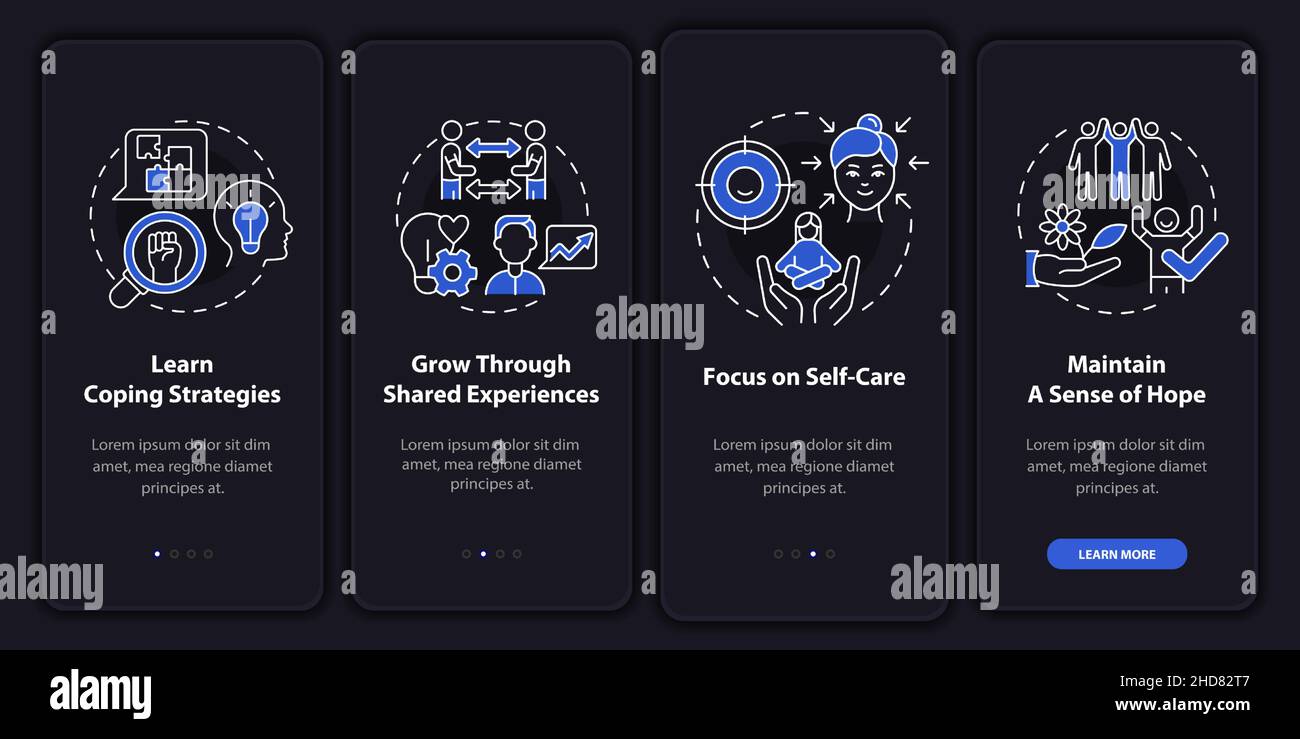 Support group advantages night mode onboarding mobile app screen Stock ...