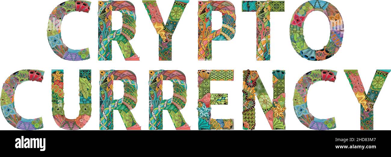 Hand-painted art design. Hand drawn illustration word Cryptocurrency ...