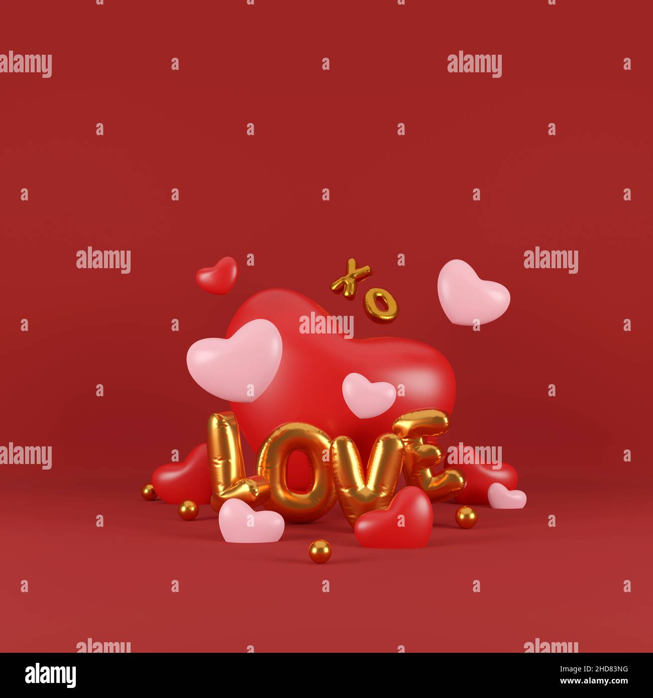happy valentine's day background. red gift box of decorative festive object, heart shaped and ...