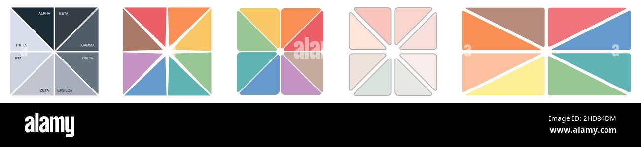 Square or rectangle divided into equal triangle segments, parts in ...