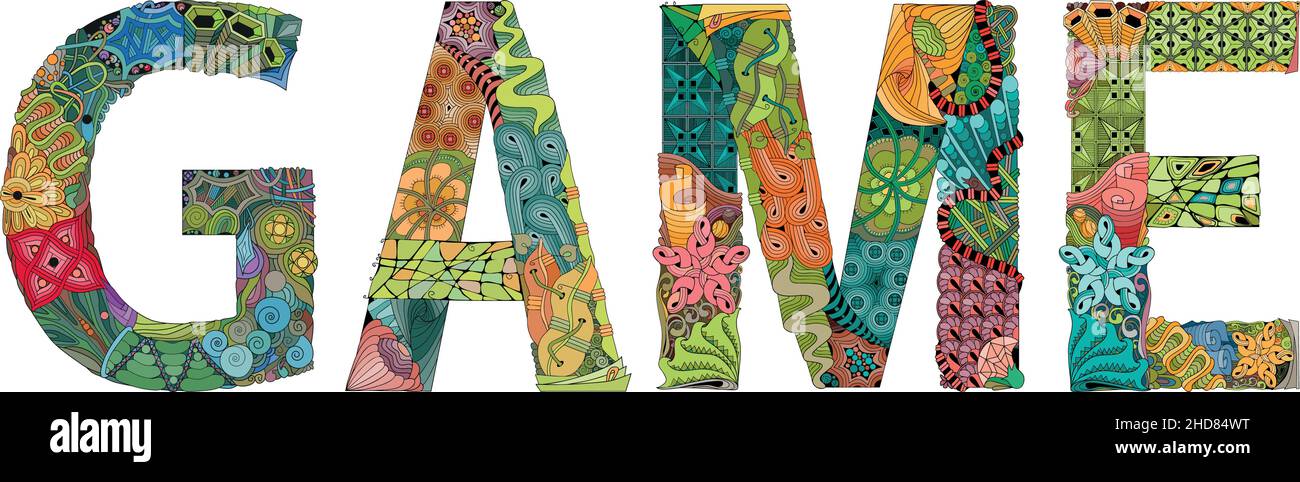 Hand-painted art design. Hand drawn illustration word GAME for t-shirt ...