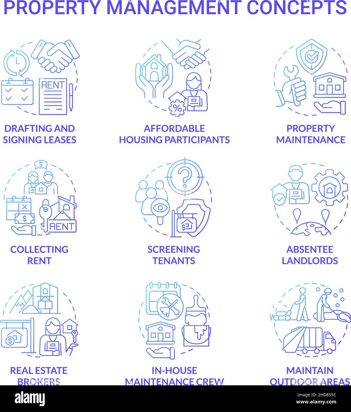 Property management blue gradient concept icons set Stock Vector Image ...
