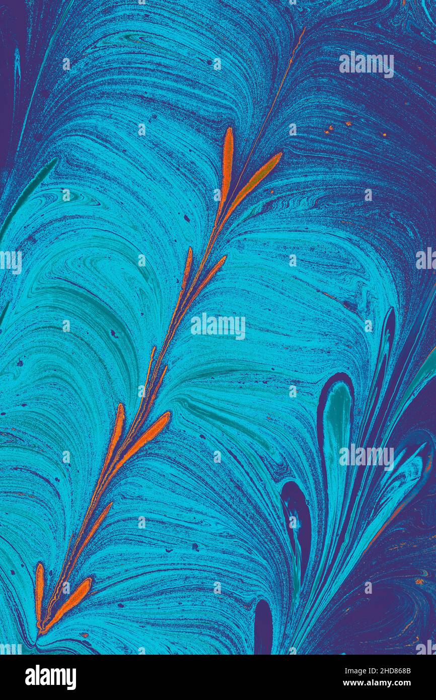 Abstract ebru cover art. Floral Ebru marbling texture background design ...