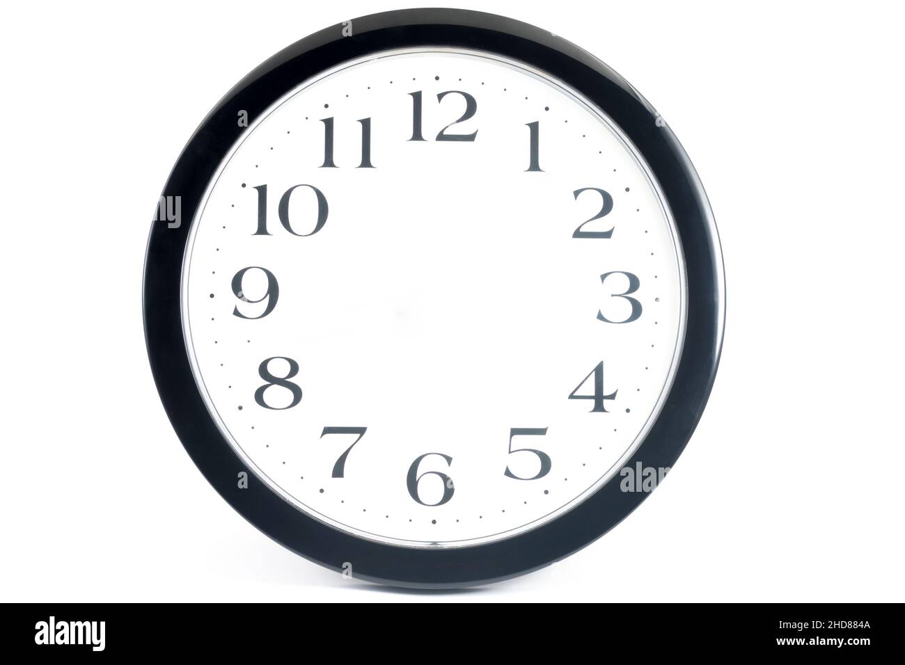 Empty black clock without dial on isolated white background with shadow ...