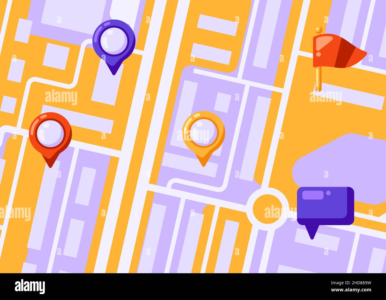 City map background design with markers and flags. Illustration of ...