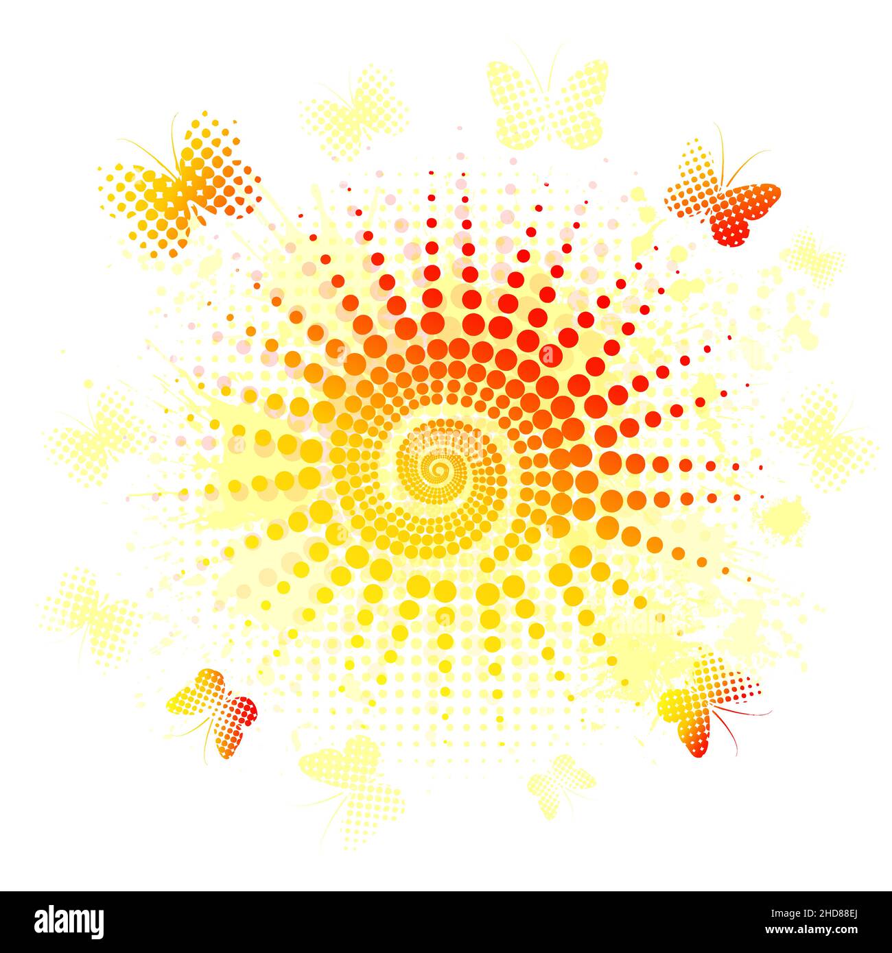 The sun is abstract with butterflies. Hello summer. Vector illustration ...