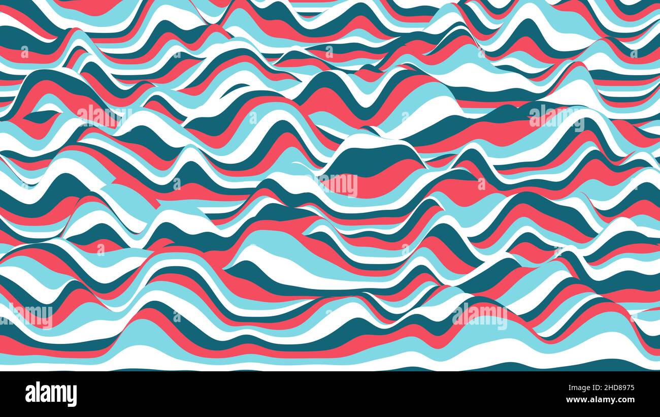 Retro blue and red stripes distorted backdrop. Procedural vintage ...