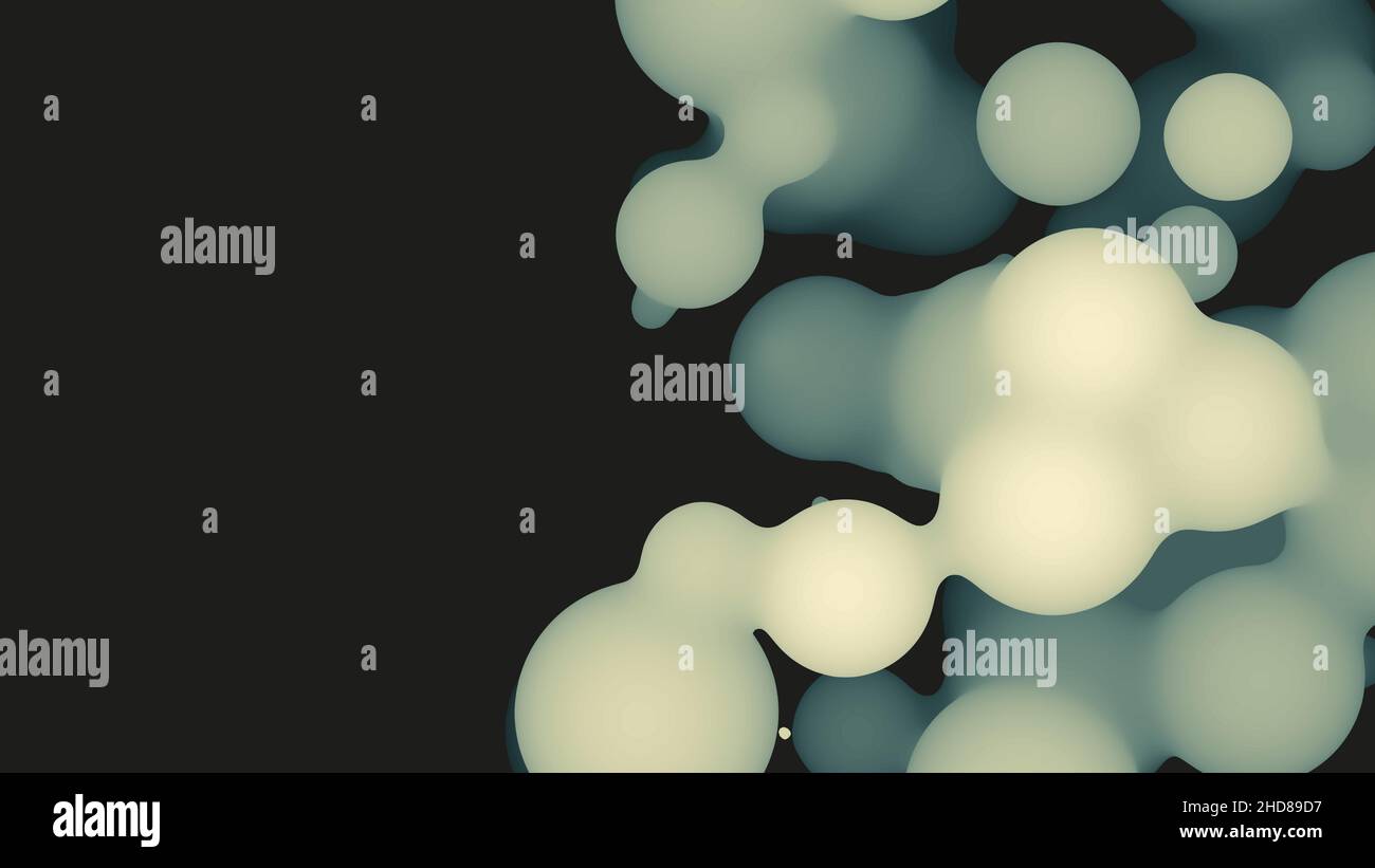 Abstract 3d fluid metaball shape with light green balls. Synthwave ...