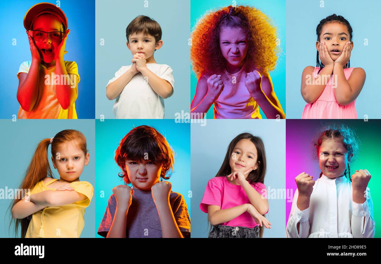 Set of portraits of little cute kids, boys and girls isolated on ...