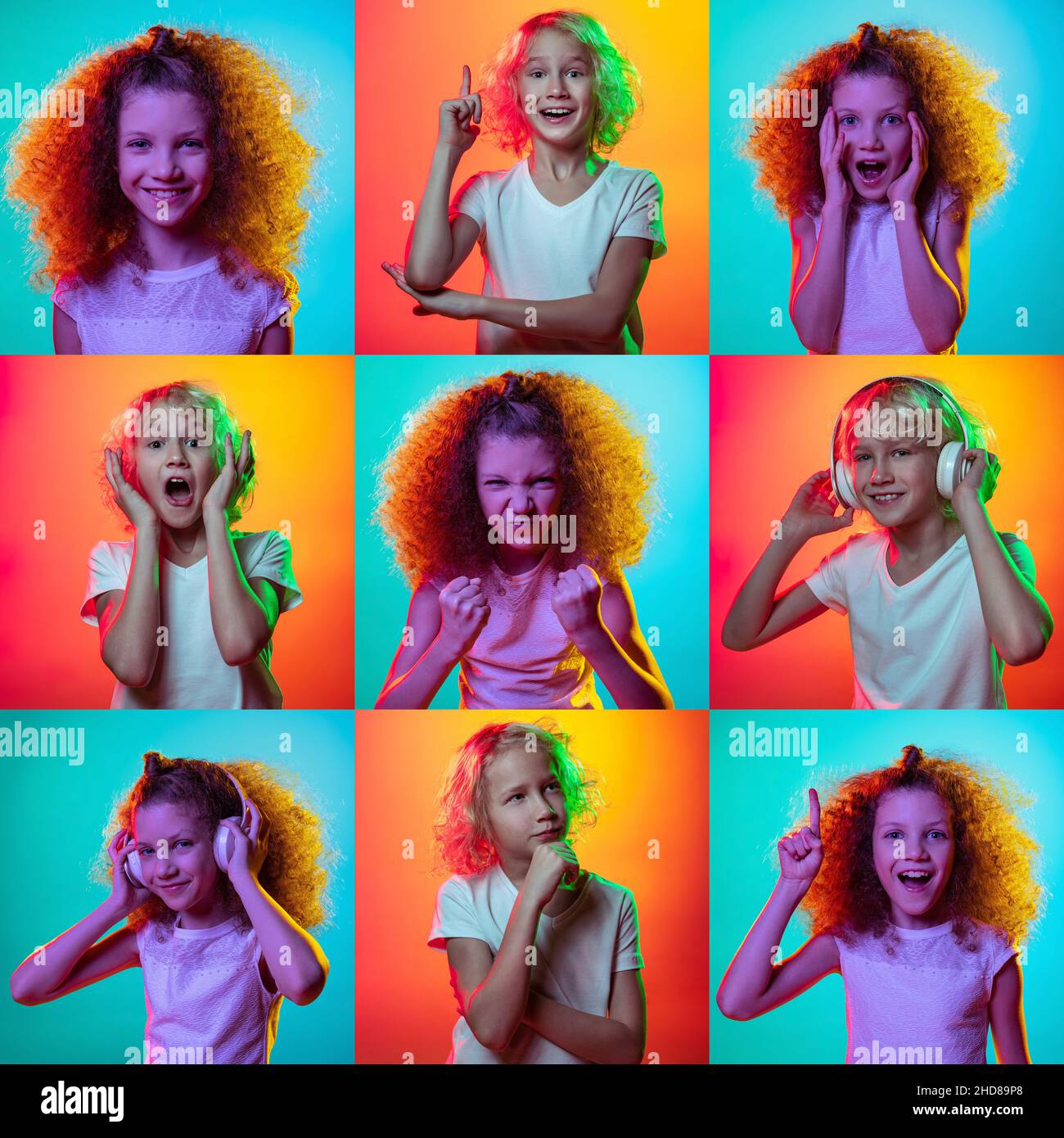 Set of portraits of emotional little cute kids, boys and girls isolated ...
