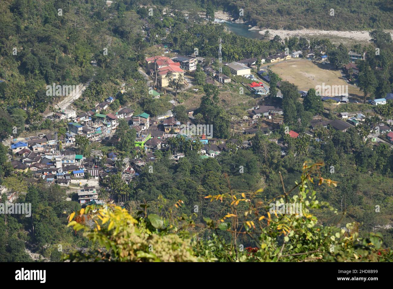 Indian village beside river Jaldhaka seen from Dalgaon viewpoint ...