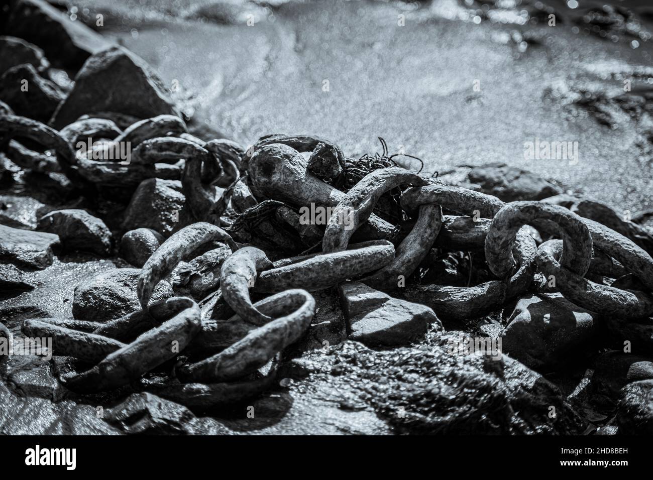 Rusty Chains used to anchor boats in Knightstone Harbour, Weston Super ...