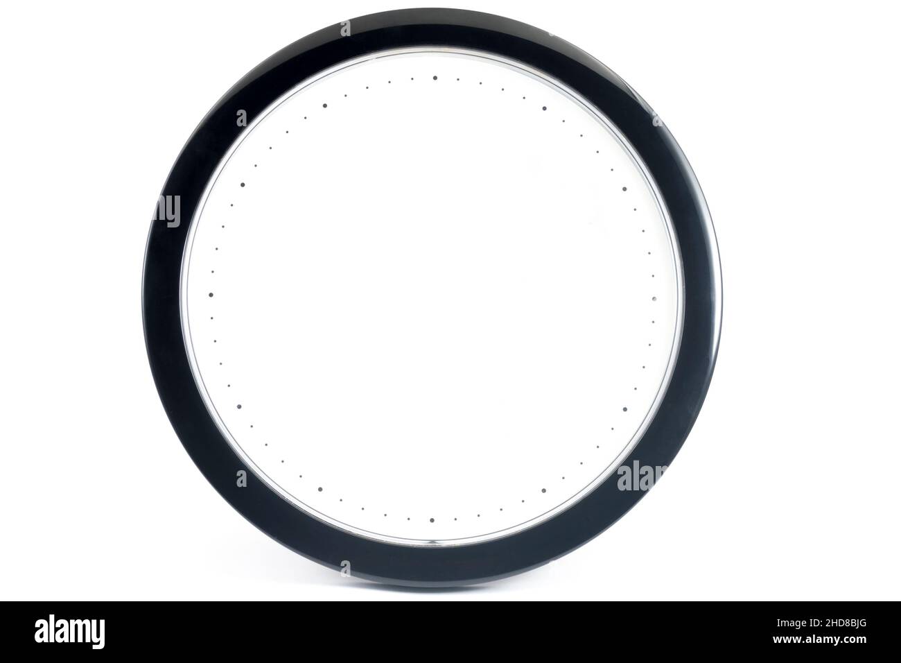 Empty black clock without dial on isolated white background with shadow ...