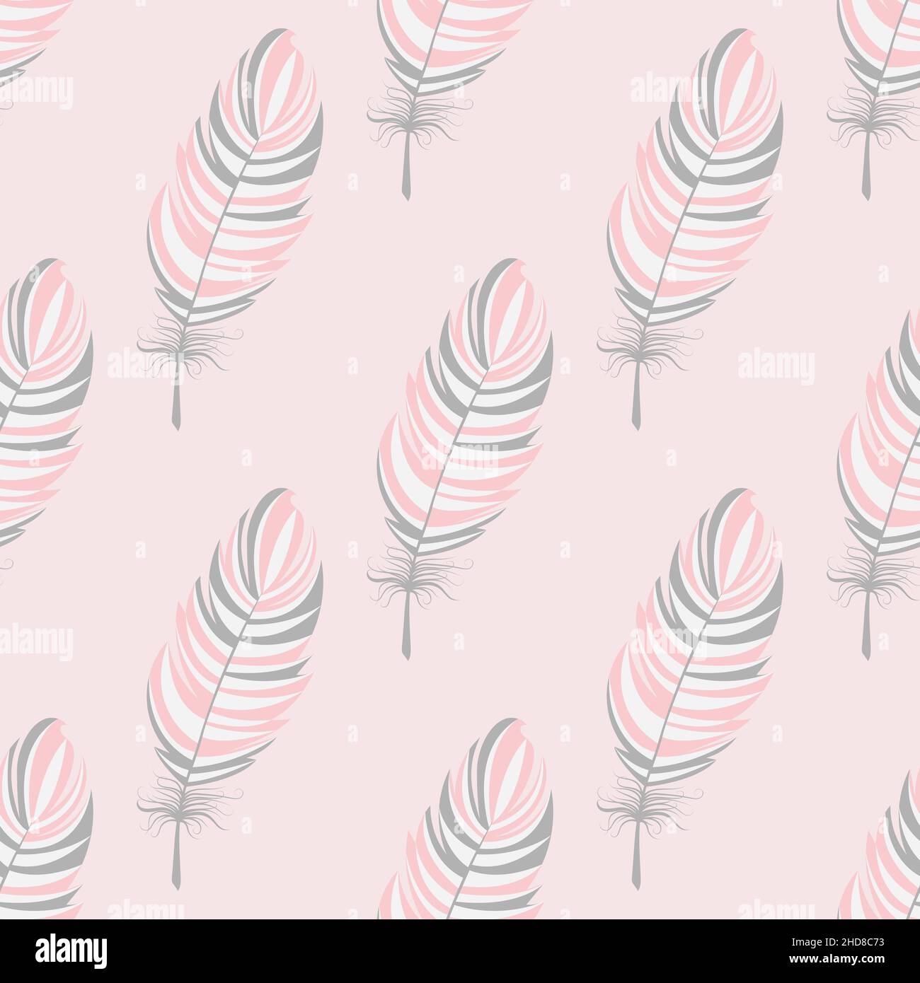 Pink, gray, white bird feathers on a soft pink background. Vector ...
