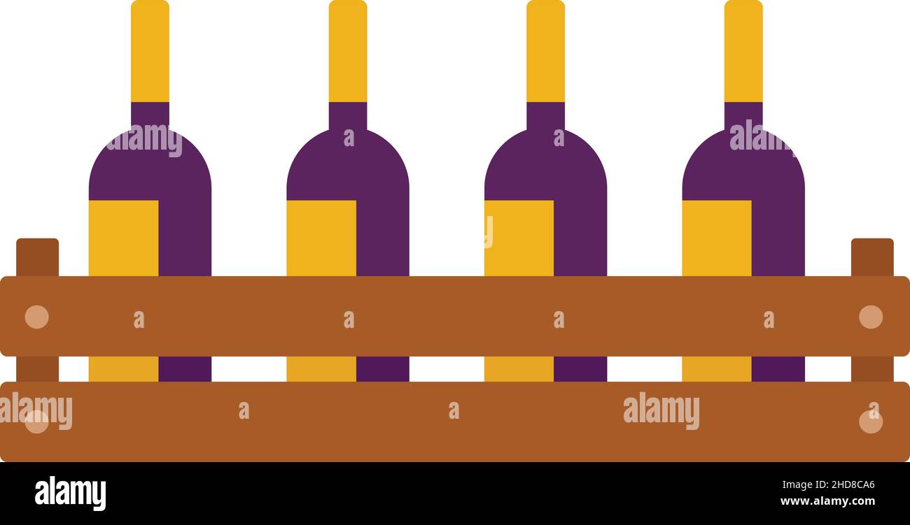 Wine bottle wood box icon. Flat illustration of wine bottle wood box ...