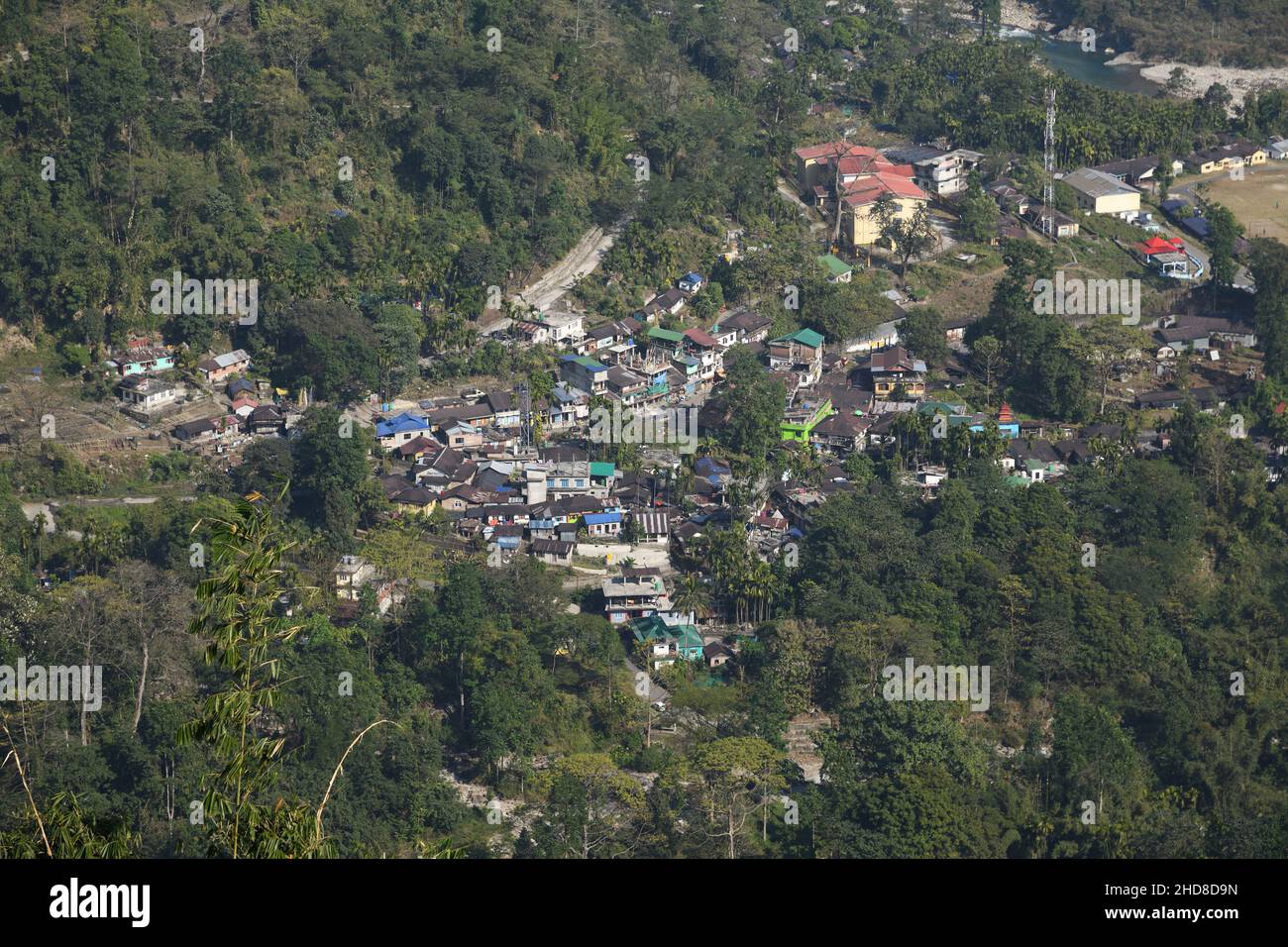 Indian village seen from Dalgaon viewpoint. Kalimpong, West Bengal ...