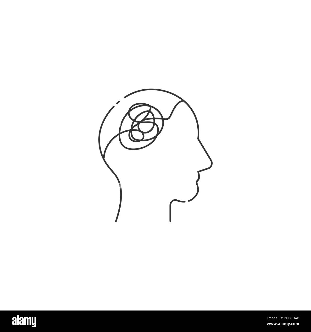 Linear head with confused brain, clew head. Problem solving concept ...