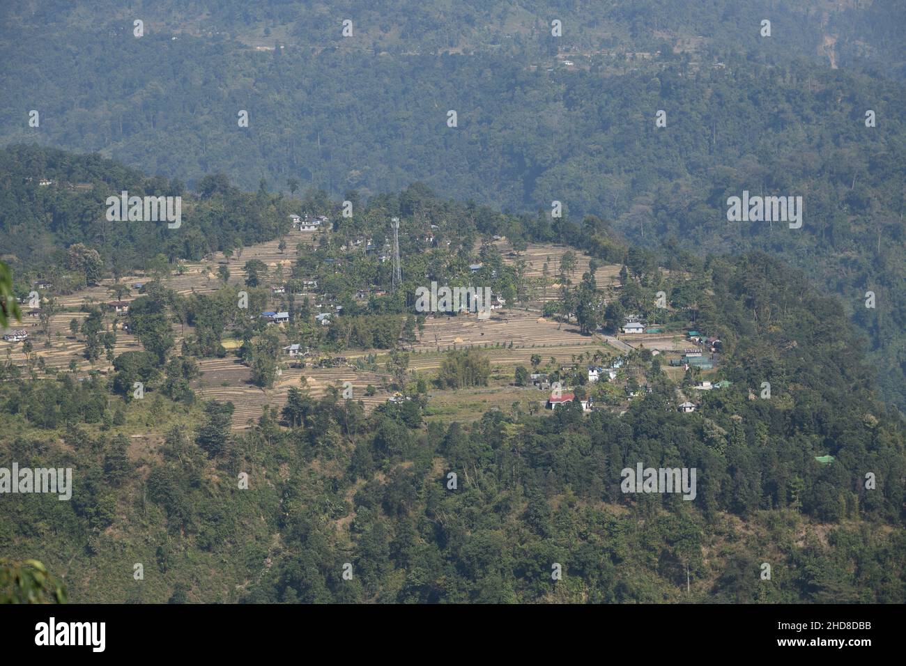 Indian village seen from Dalgaon viewpoint. Kalimpong, West Bengal ...