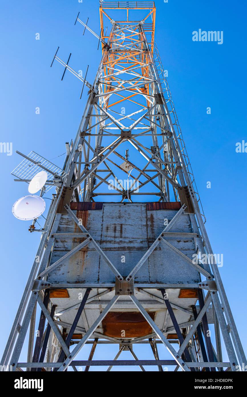 Old rusty trellis, blue sky Stock Photo - Alamy
