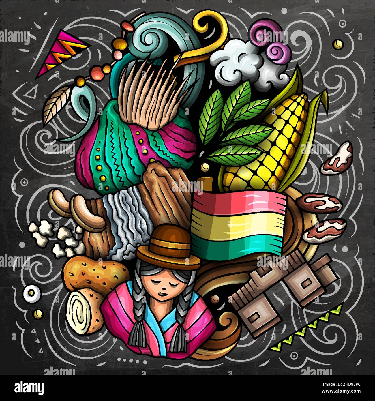 Bolivia cartoon vector doodle chalkboard illustration Stock Vector ...