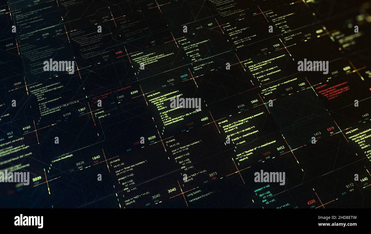 Futuristic digital data code on black color screen. The abstract high-tech digital background ...
