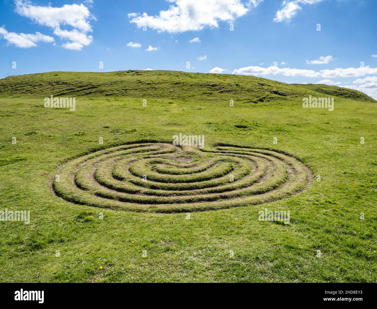 Celtic labyrinth maze cut into the sward of Solsbury Hill and its Iron ...