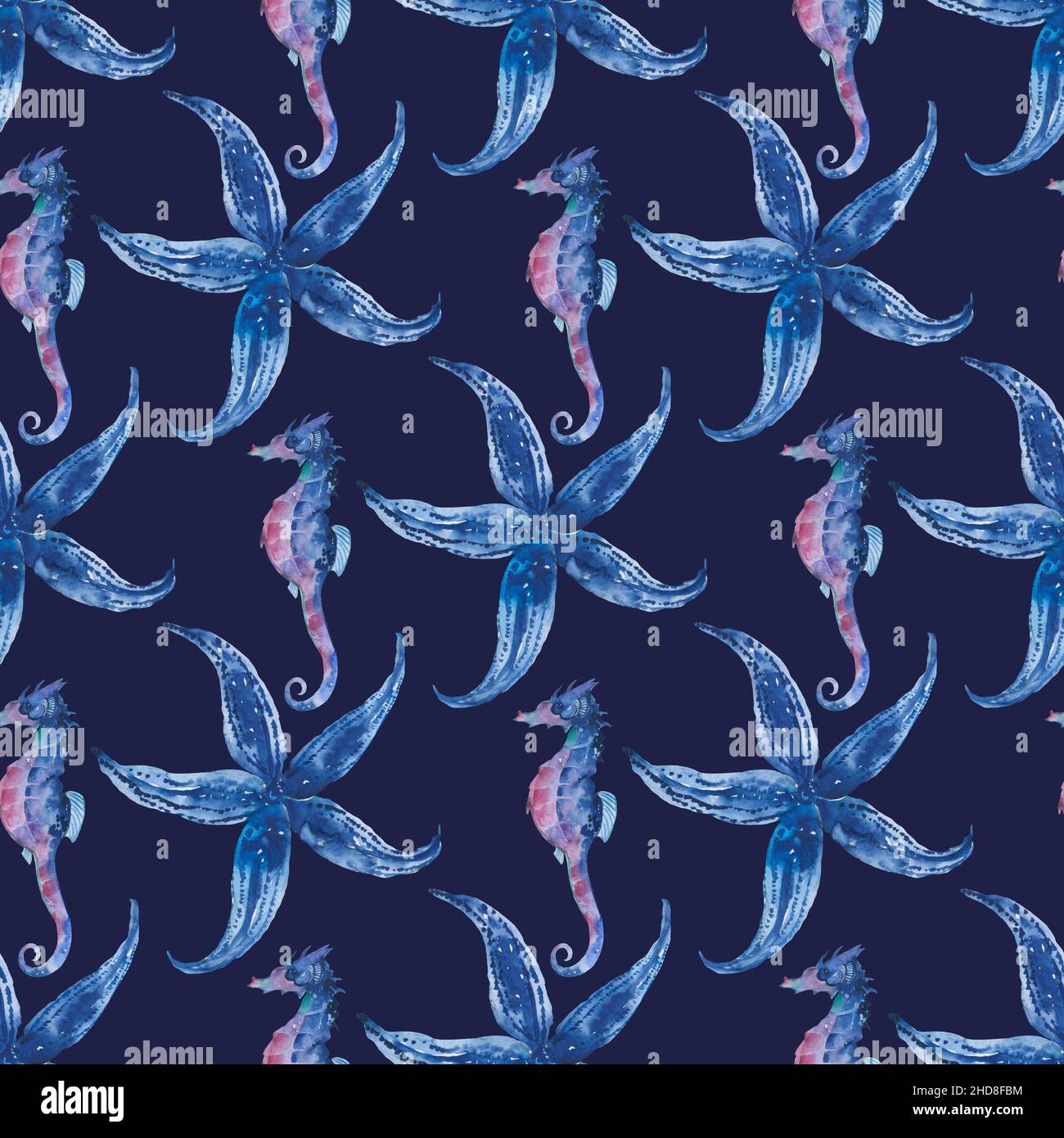 Sea, nautical, marine pattern with isolated hand painted watercolor ...