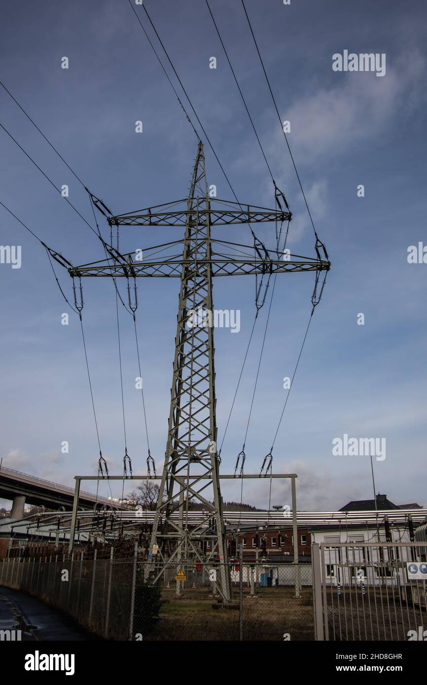 large power pole with high voltage cables Stock Photo - Alamy