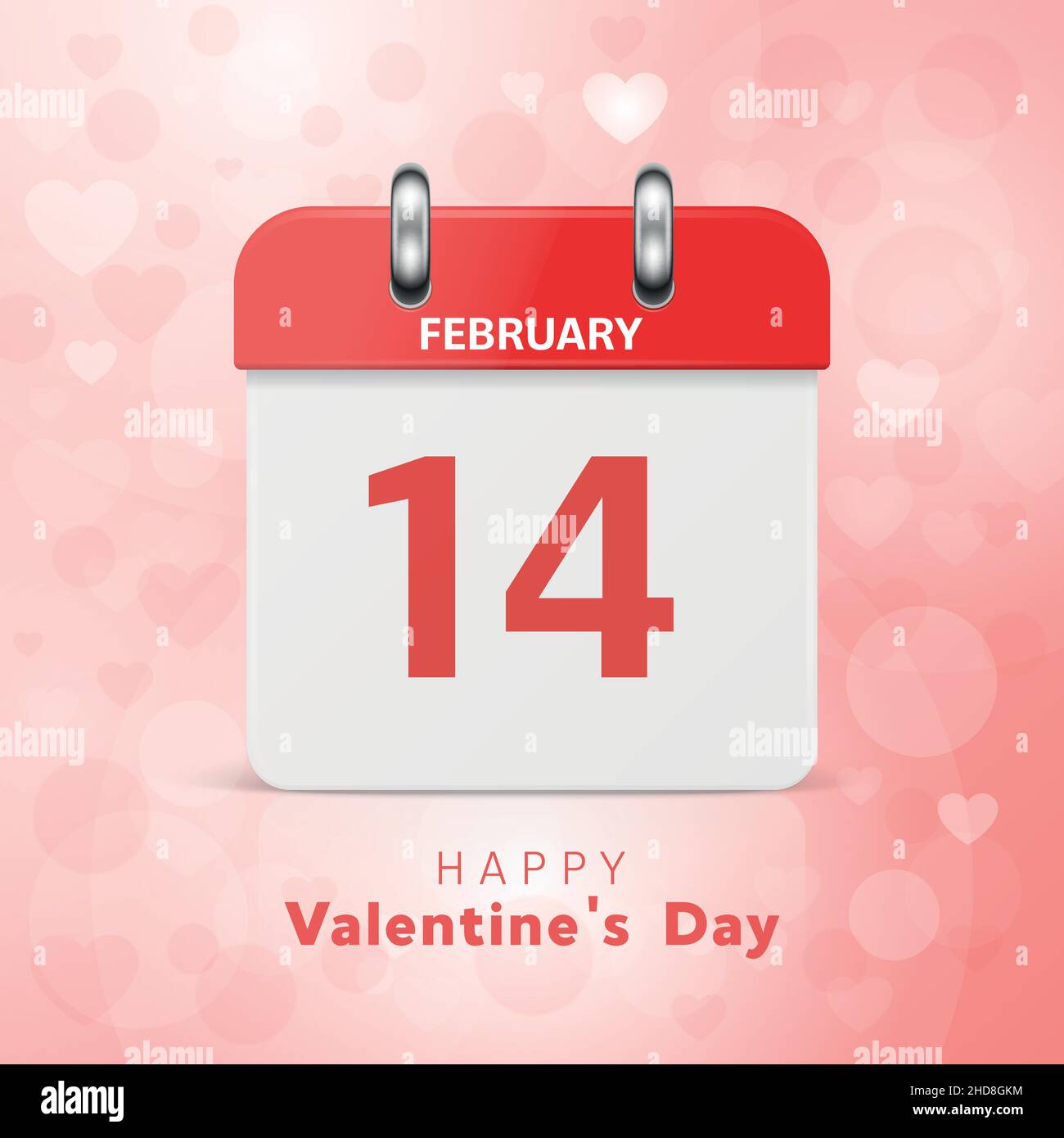 Vector 3d Realistic Valentines Day Paper Red Calendar, February 14 ...