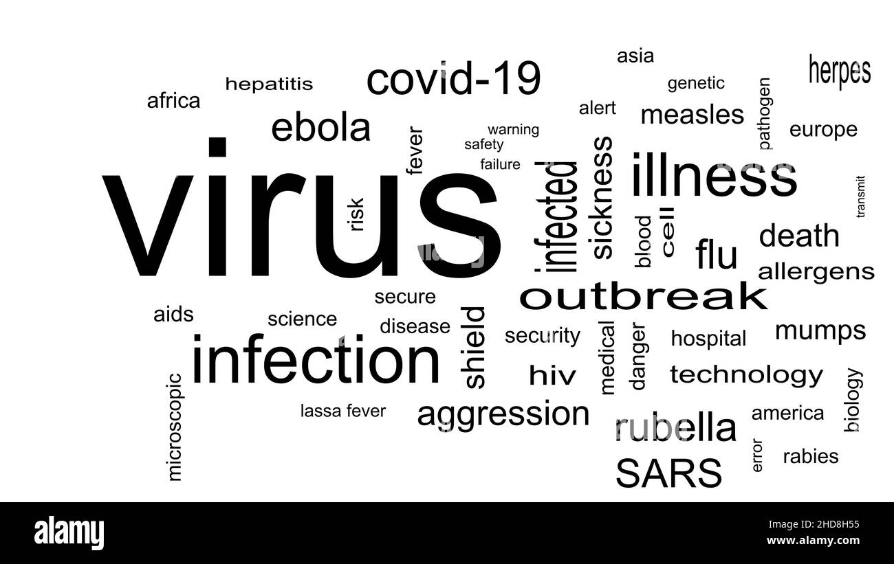 word cloud black letters virus illness Stock Photo - Alamy