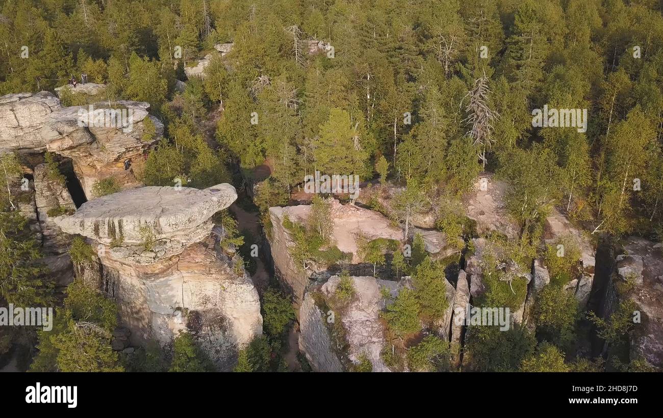 Forest and rocks in autumn aerial drone top view. Aerial view on Rocks ...