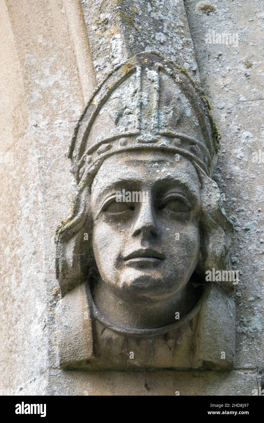 A carved bishop's head portrait corbel at St Michael and All Angels ...