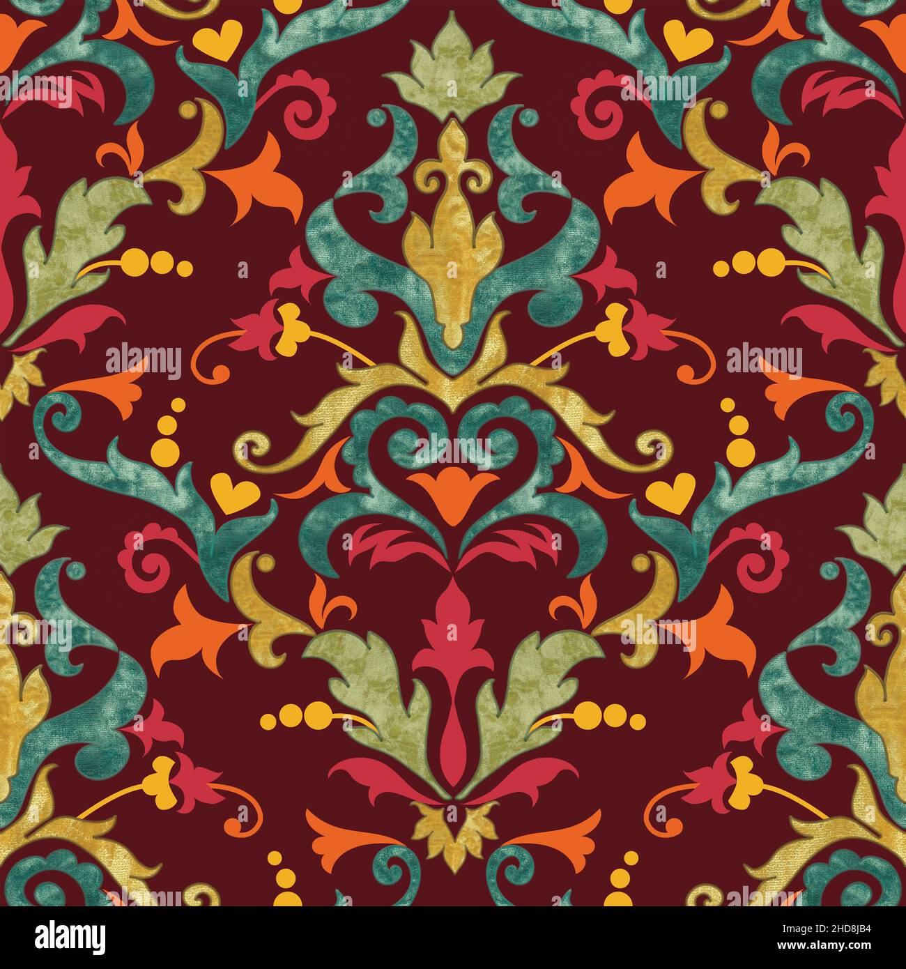 Velvet textured damask seamless pattern design Stock Photo - Alamy