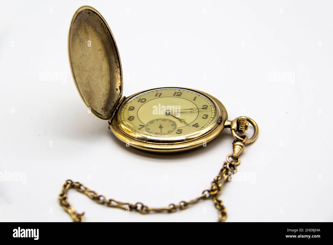 Vintage golden old pocket watch on white background Stock Photo - Alamy