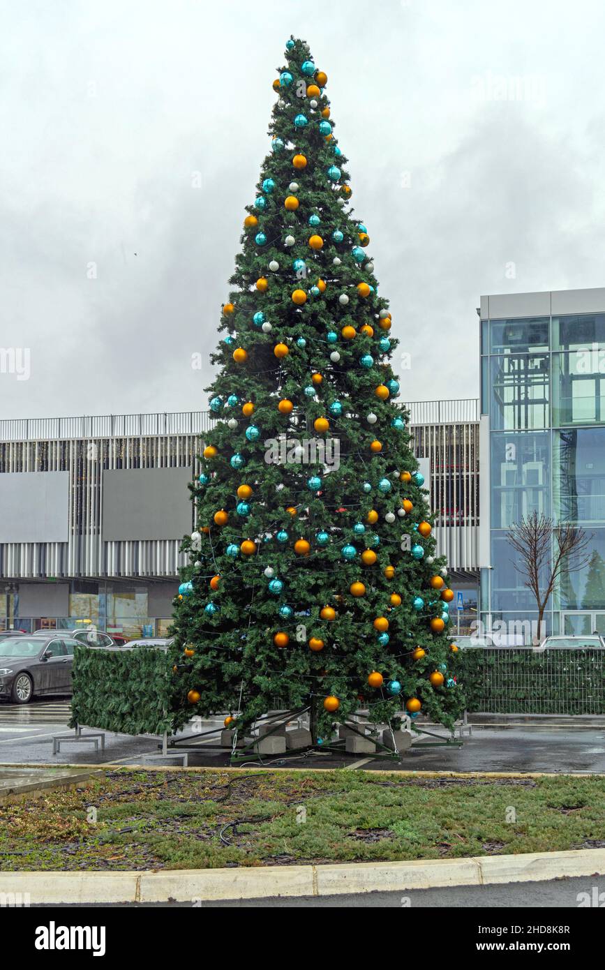 Large Christmas Tree in Front of Shopping Mall Holidays Decoration ...