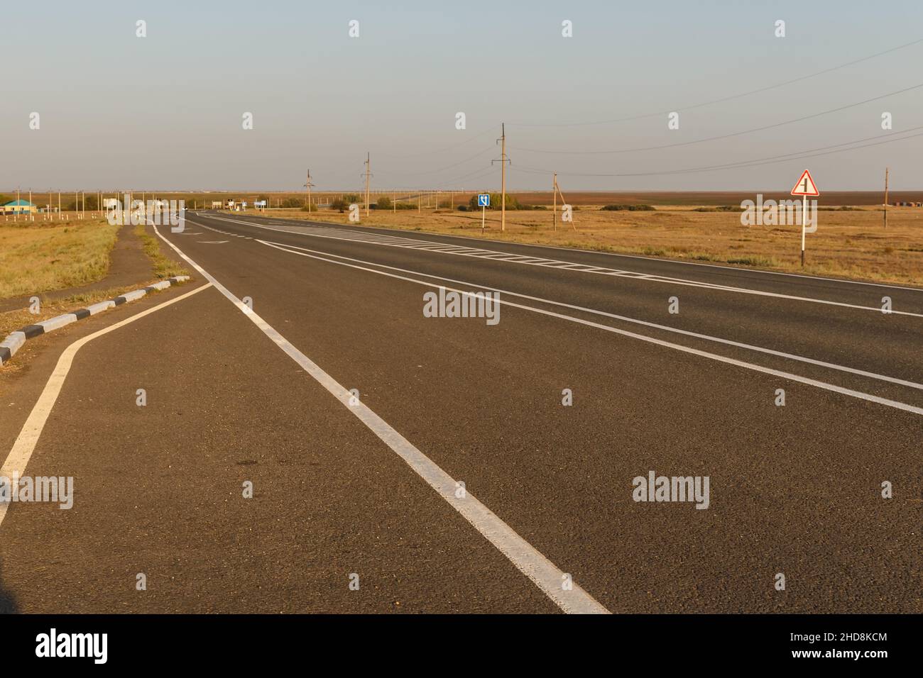 empty asphalt road in the Kazakhstan, Martuk District, Highway M32 ...