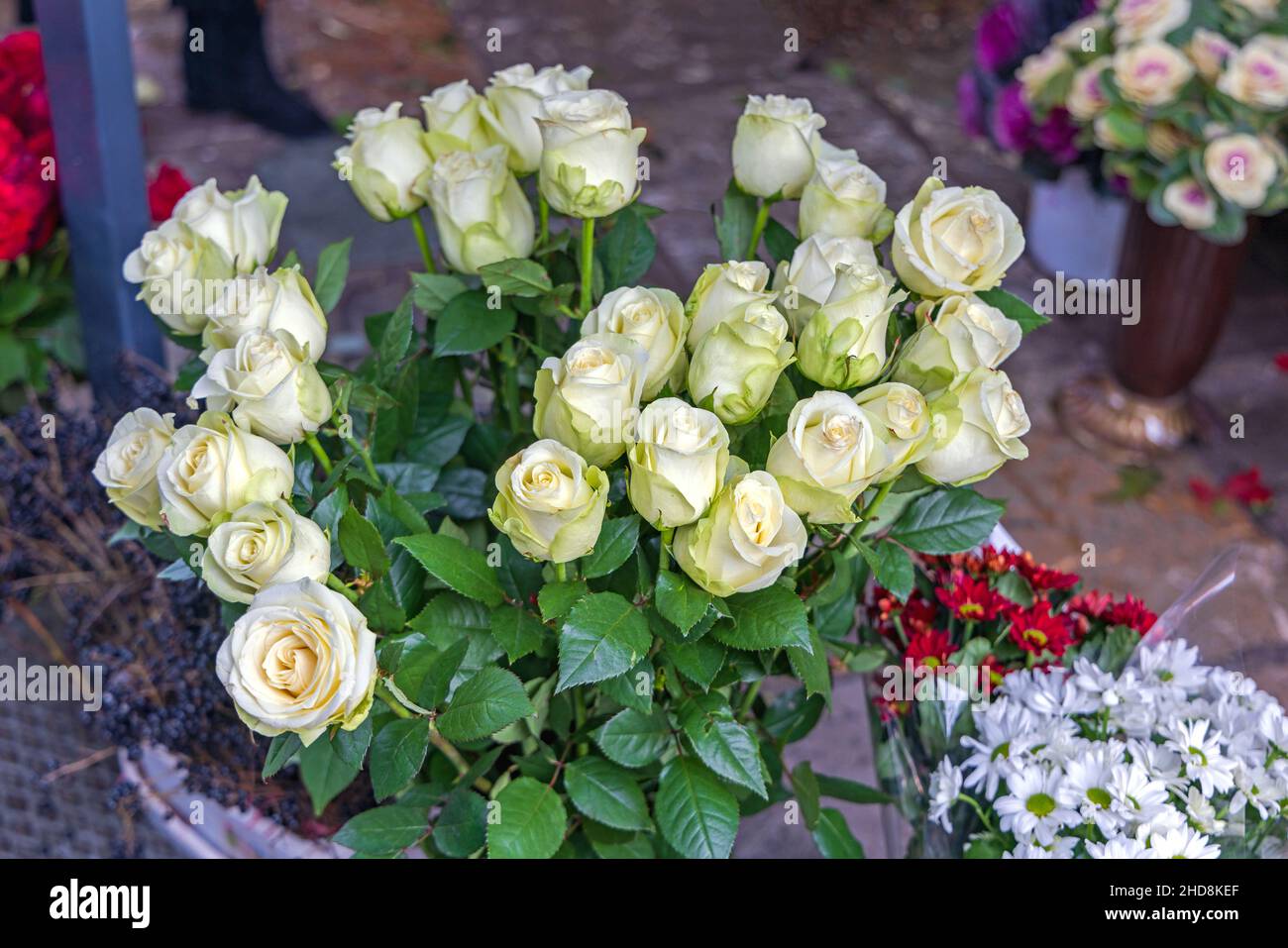 Fresh Flowers Winter White Roses in Bouquet Stock Photo - Alamy
