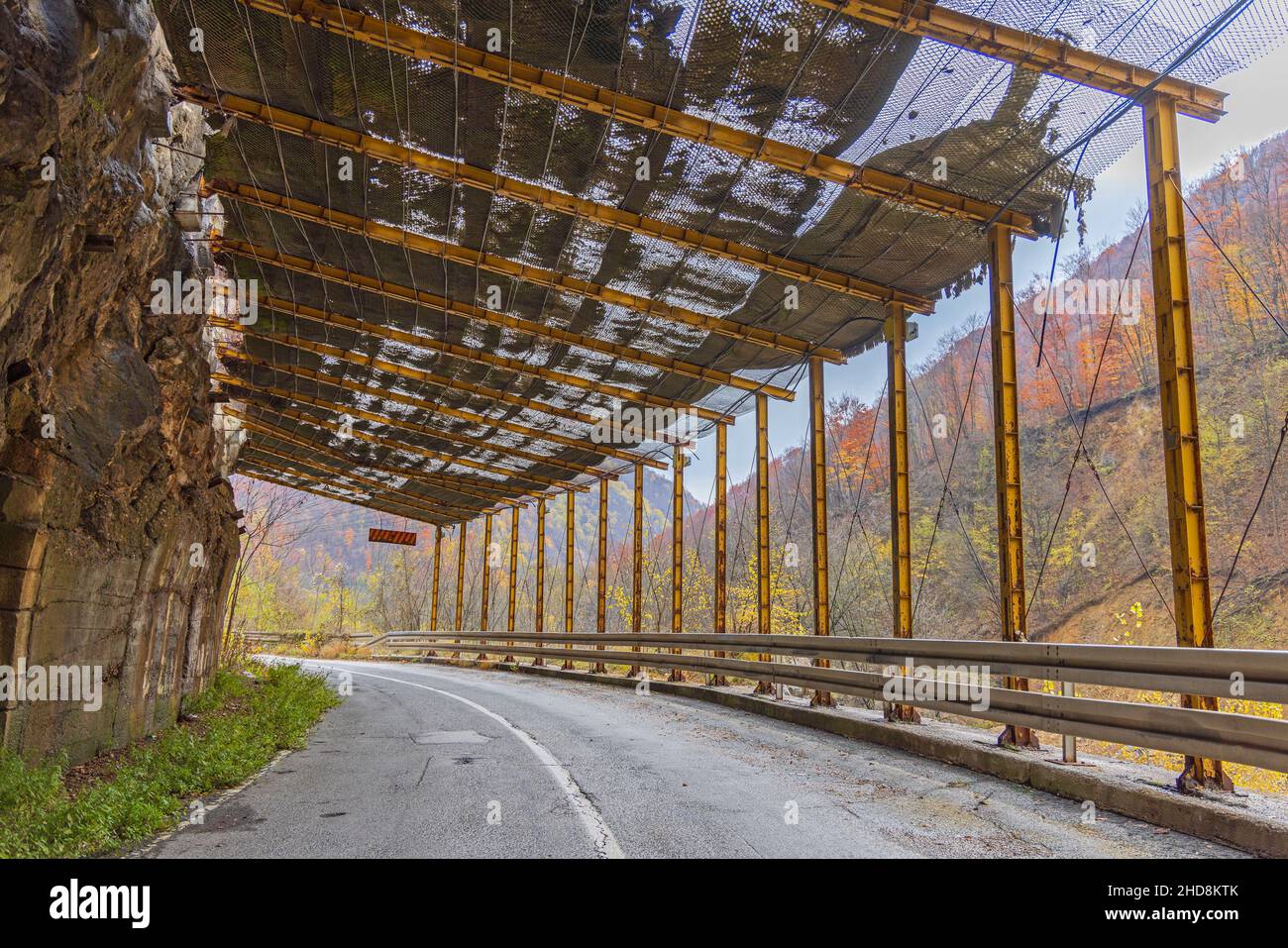 Protection Against Falling Rocks Over Road in a Mountains Stock Photo ... Protection Against Falling Rocks Over Road in a Mountains Stock Photo ...
