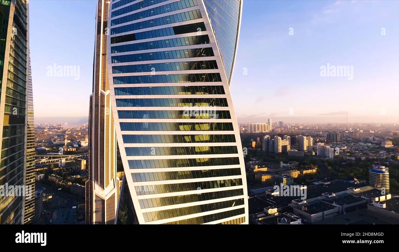 Aerial of famous Moscow city, modern city district with international ...