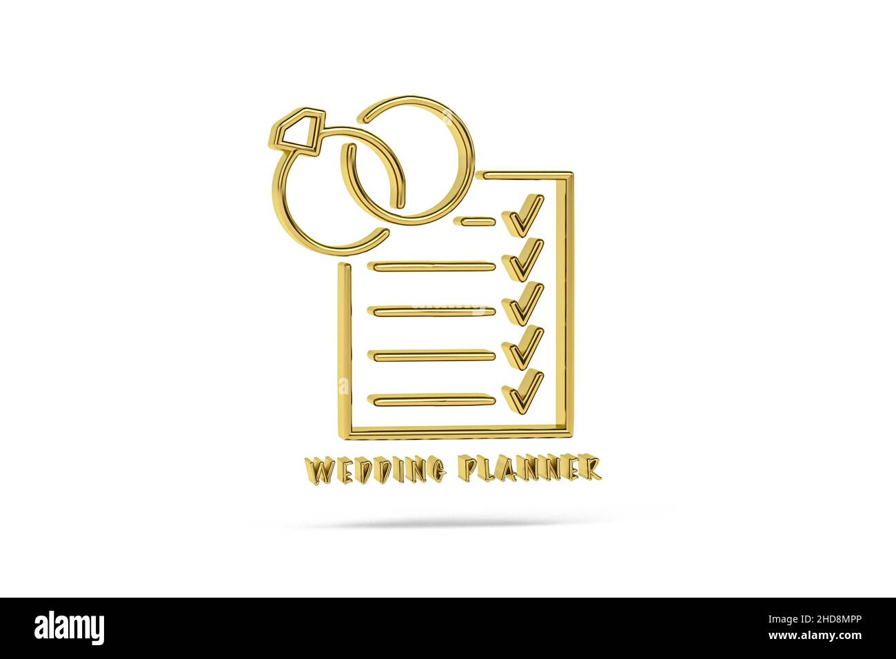 Golden 3d wedding planner icon isolated on white background - 3d render ...