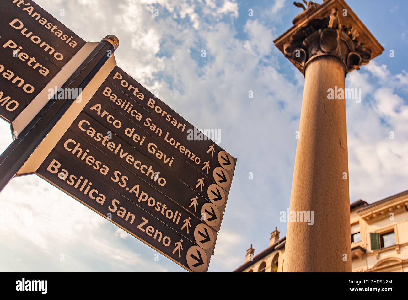 Detail of Road signs with tourist indications in Verona in Italy Stock ...