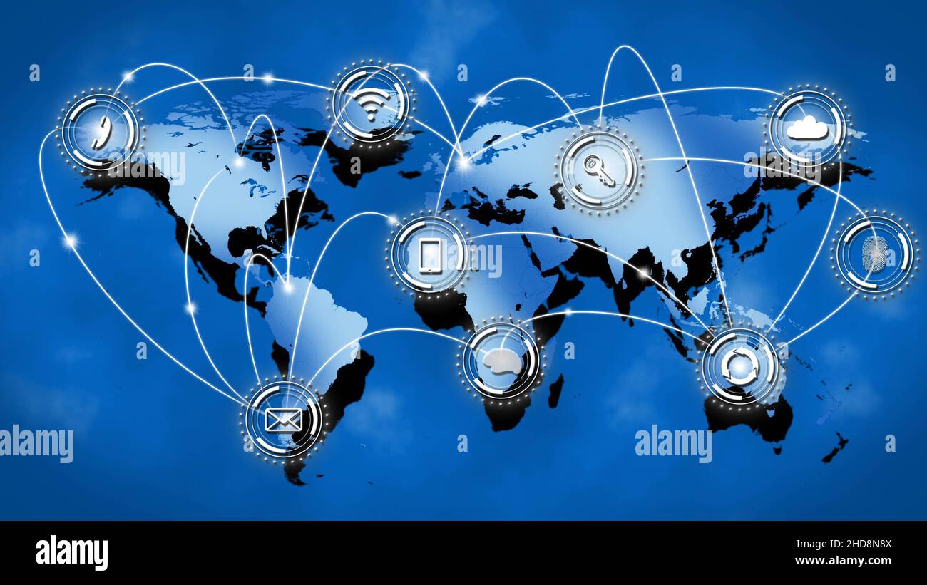 Global information technology concept - connected graphic elements ...