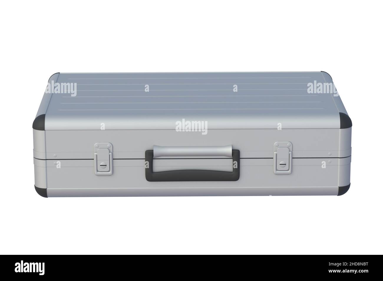 Modern metal closed suitcase isolated on white background. Safety ...