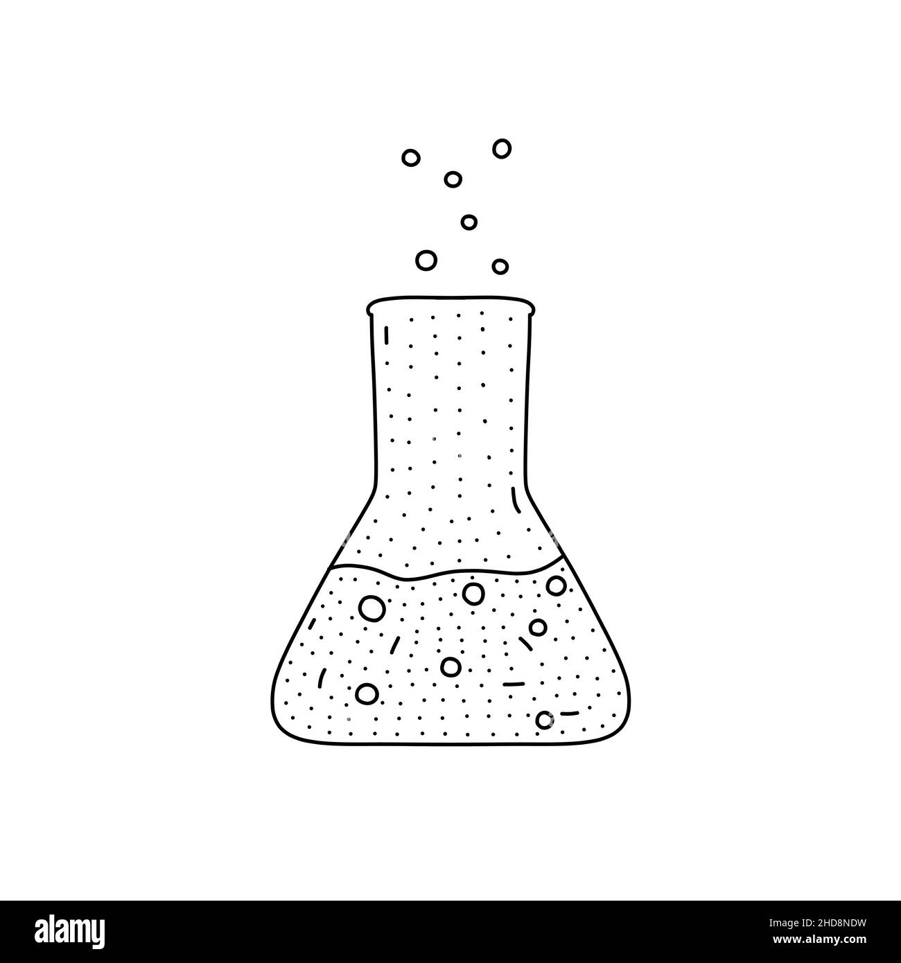 Hand drawn flask with liquid icon in doodle style. Cartoon flask with ...