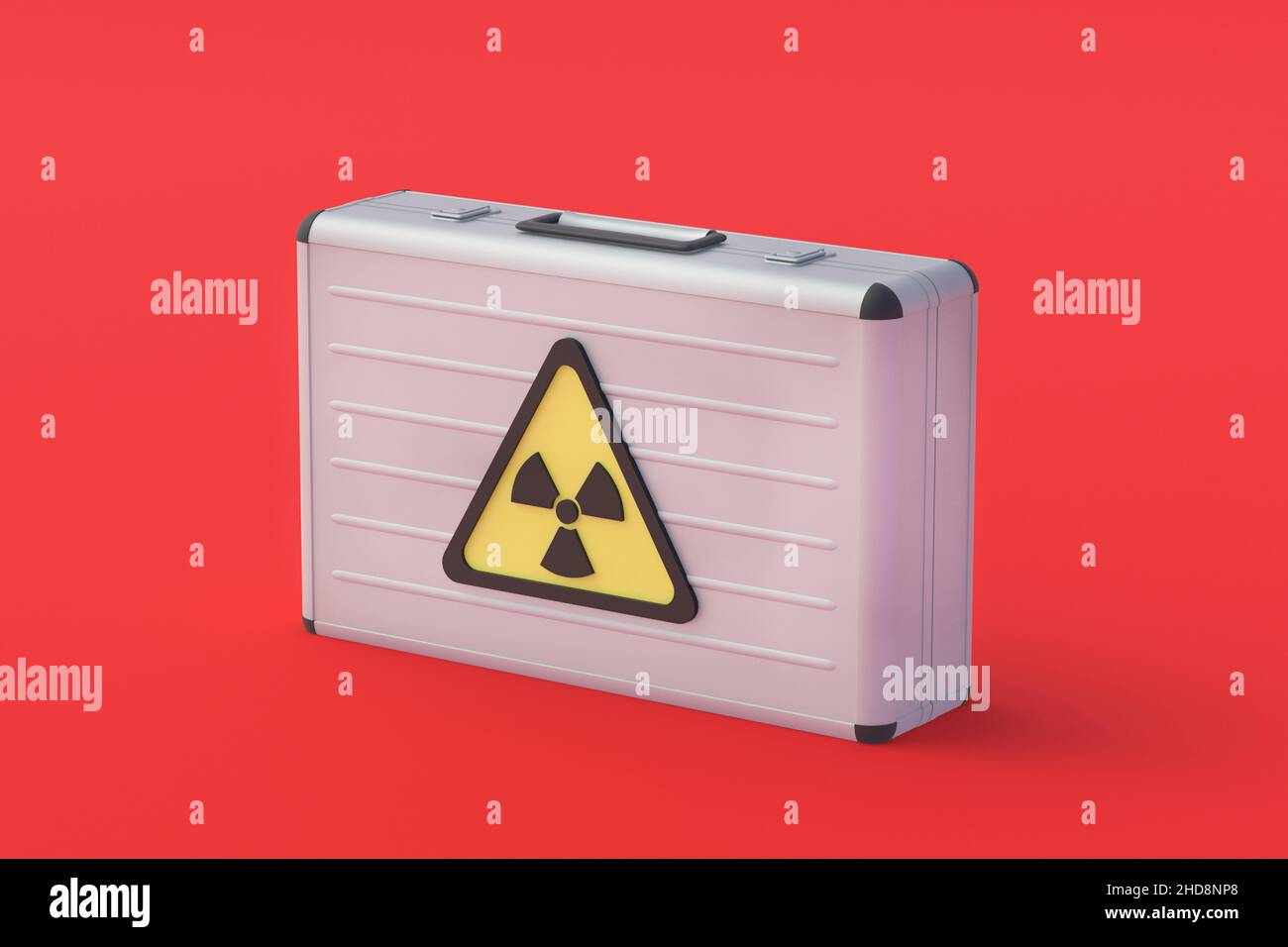 Metal suitcase with radiation sign. Nuclear briefcase. The concept of ...