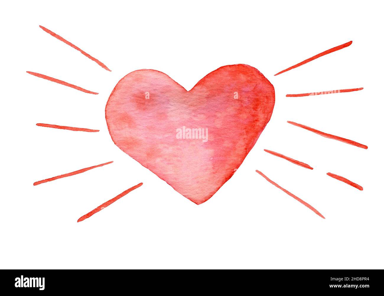 Watercolor shining heart illustration with rays. Wedding or valentine ...